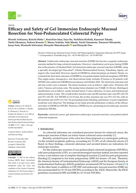 Pdf Efficacy And Safety Of Gel Immersion Endoscopic Mucosal Resection For Non Pedunculated