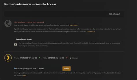remote access in plex server with wrong public ip address remote