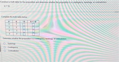 Solved Construct A Truth Table For The Proposition And Chegg