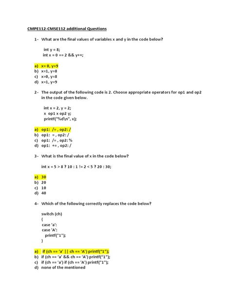 Cmpe112 Cmse112 Exercises Pdf Integer Computer Science