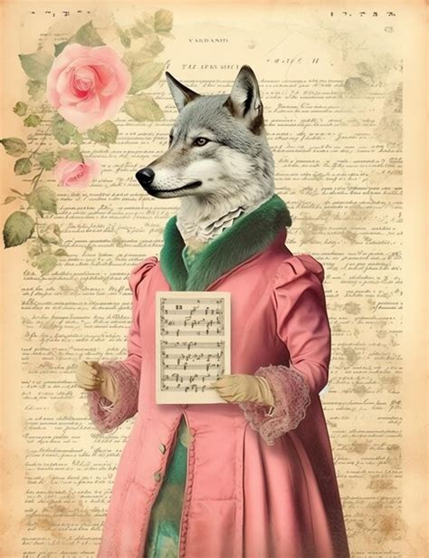 Premium AI Image Old Paper Texture Of A Wolf With Clothes Junk