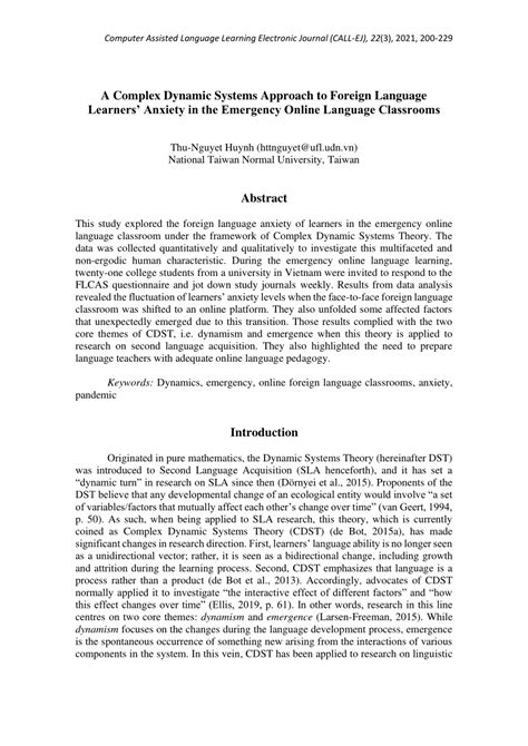 Pdf A Complex Dynamic Systems Approach To Foreign Language Learners