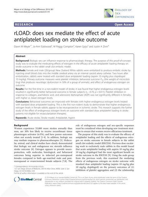 Pdf Rload Does Sex Mediate The Effect Of Acute Antiplatelet Loading