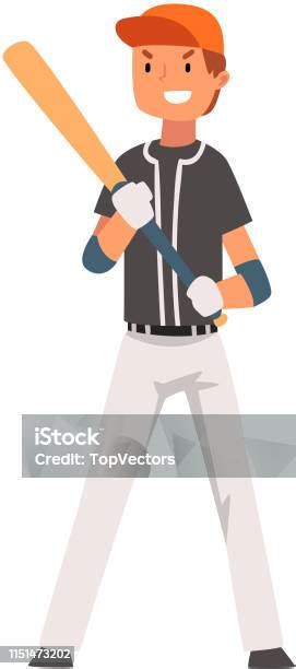 야구 선수 박쥐와 공 소프트볼 선수 캐릭터 유니폼 벡터 일러스트 레이 션으로 서 웃 고 길이에 대한 스톡 벡터 아트 및 기타 이미지 길이 남자 때리기 Istock