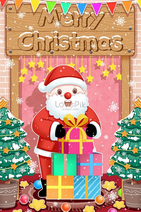 크리스마스 눈 속에서 선물을 들고 있는 산타클로스 일러스트 무료 다운로드 Lovepik