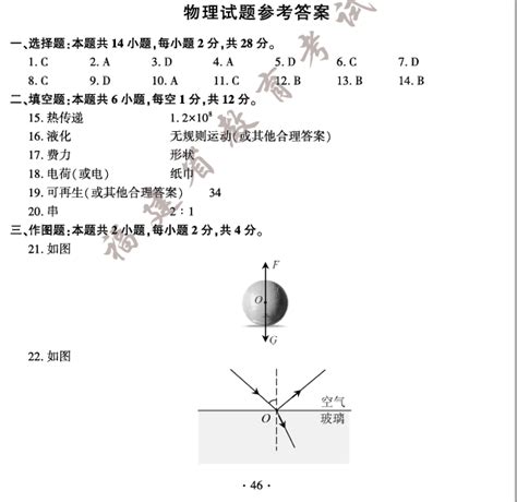 2023年福州市中考物理试卷真题及答案124221学习网