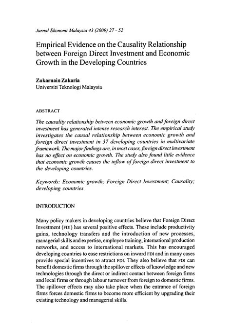 Pdf Empirical Evidence On The Causality Relationship Between Foreign