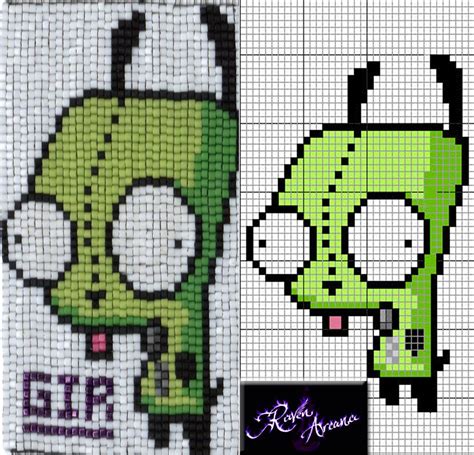 Beaded GIR From Invader Zim Made Using Delica Seed Beads Beading Patterns Pixel Art Tiy