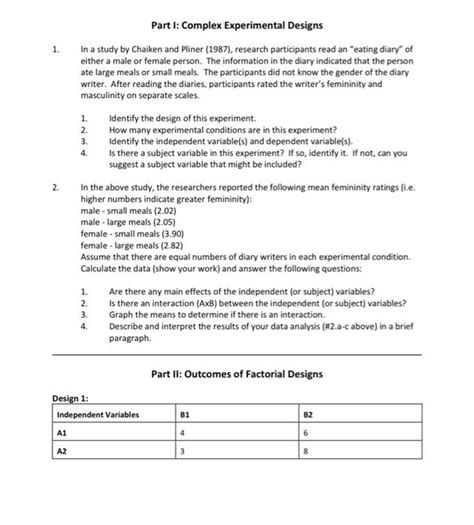 Solved 1 2 4 2 Part I Complex Experimental Designs In A