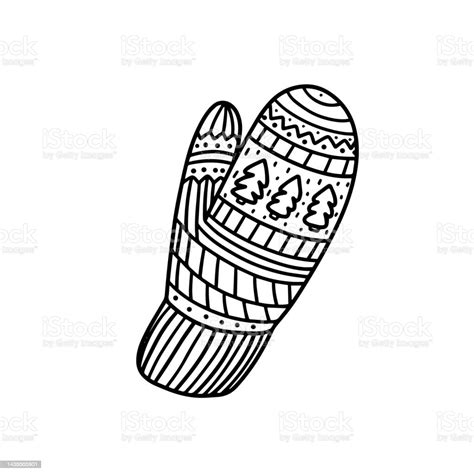 흰색 배경에 고립 된 귀여운 니트 장갑 낙서 스타일의 벡터 그림입니다 가을과 겨울 의류 추위로부터 보호하기 위한 따뜻한 장갑 10월에 대한 스톡 벡터 아트 및 기타 이미지