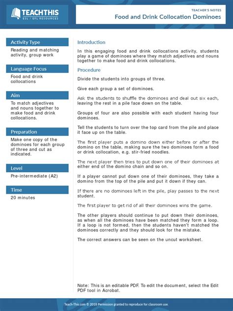 Food And Drink Collocation Dominoes Pdf Drink Eating Behaviors Of Humans