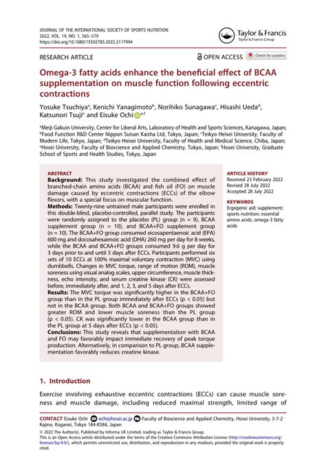 Pdf Omega 3 Fatty Acids Enhance The Beneficial Effect Of Bcaa Supplementation On Muscle