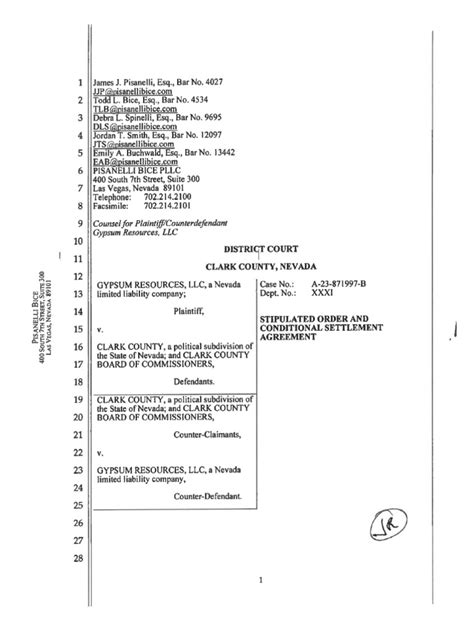 Clark County District Court Conditional Settlement Agreement Pdf