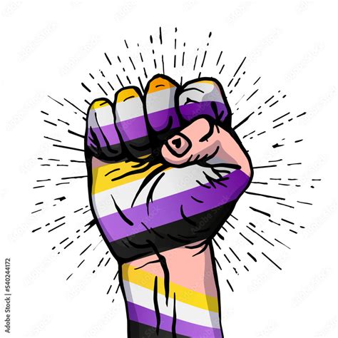 A Human Hand Clenched Into A Fist Flag Of Non Binary Pride A Colorful Logo Of One Of The Lgbt