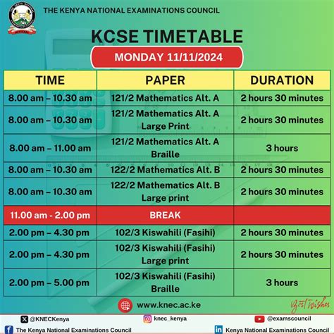 Kcse Timetable Maths And Kiswahili Fasihi Lined Up On Monday Business Now
