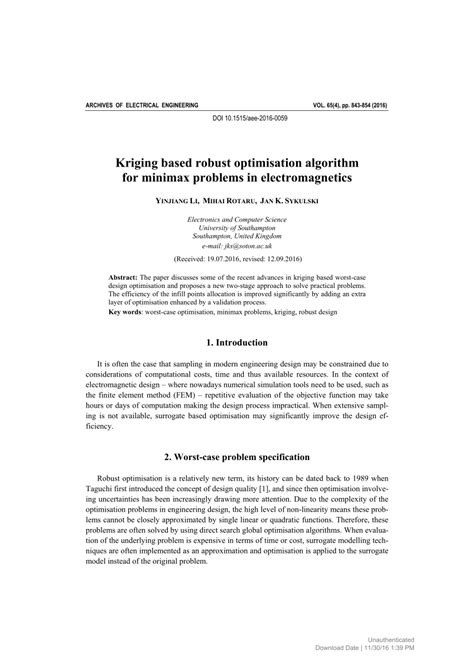 Pdf Kriging Based Robust Optimisation Algorithm For Minimax Problems