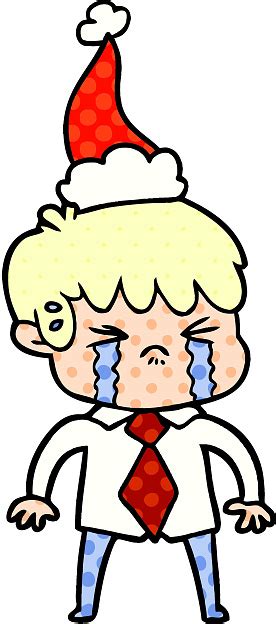 산타 모자를 쓰고 우는 소년의 손으로 그린 만화책 스타일의 그림 낙서 드로잉에 대한 스톡 벡터 아트 및 기타 이미지 낙서 드로잉 남자 등장인물 Istock