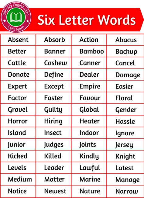 List Of Six Letter Words In English
