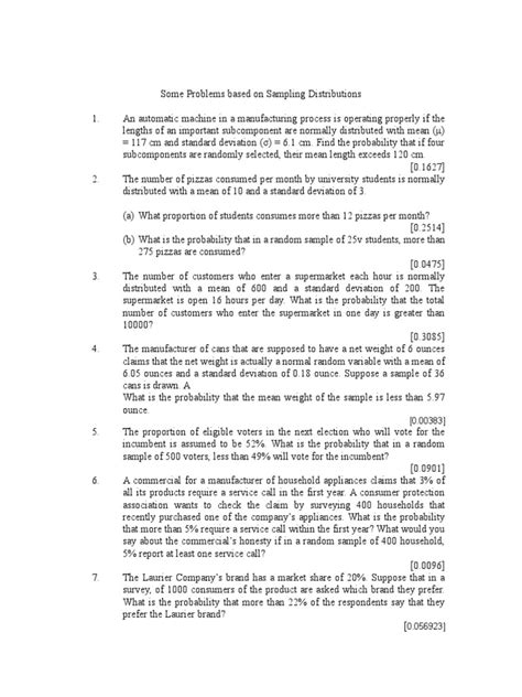 Problems Based On Sampling Distributions Pdf Standard Deviation