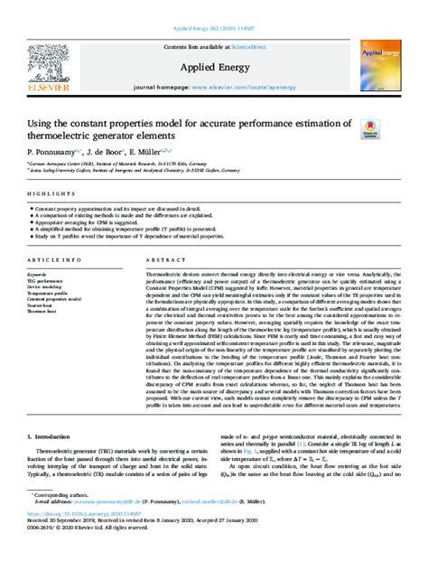 Pdf Using The Constant Properties Model For Accurate Performance Estimation Of Thermoelectric
