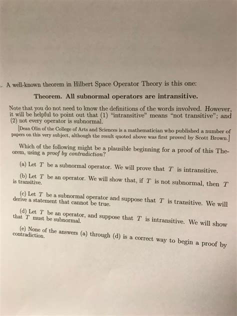 Solved A Well Known Theorem In Hilbert Space Operator Theory
