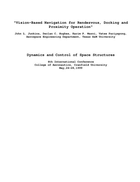 Pdf Vision Based Navigation For Rendezvous Docking And Proximity