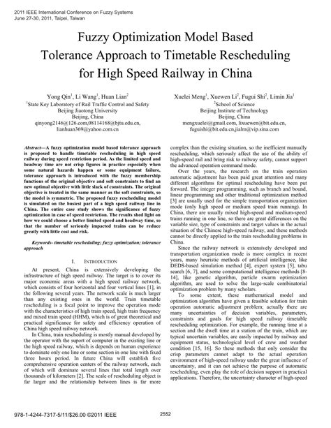 Pdf Fuzzy Optimization Model Based Tolerance Approach To Timetable Rescheduling For High Speed