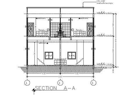 Front Section Plan Of Two Storey House In Detail Autocad Drawing Dwg File Cad File