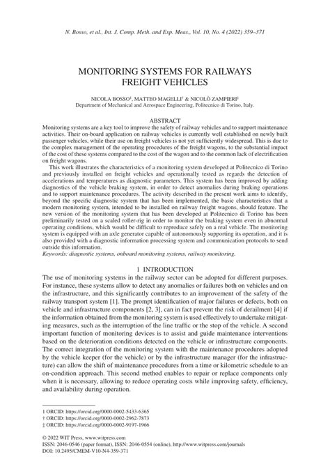 Pdf Monitoring Systems For Railways Freight Vehicles