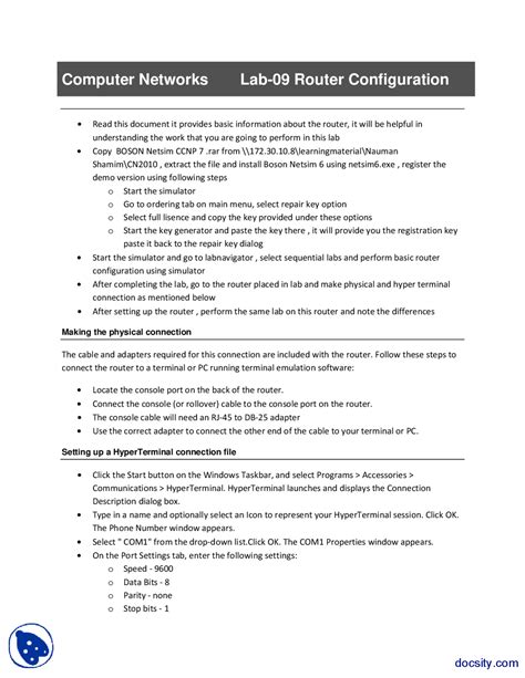 Router Configuration Computer Networks Lab Mannual Docsity