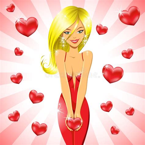 Valentines Day Pin Up Woman Portrait With Heart Stock Illustration