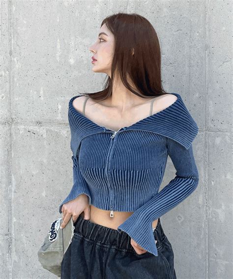 2way2color 빈티지 오프숄더 카라 크롭 골지 니트 가디건 집업가디건 가을 가디건 골지가디건 빈티지가디건 에이블리