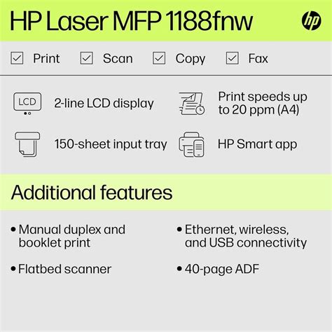 HP Laser MFP Fnw Wireless Print Copy Scan Fax Sheet ADF At Piece HP Laser