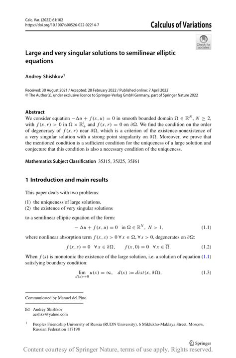 Large And Very Singular Solutions To Semilinear Elliptic Equations Request Pdf