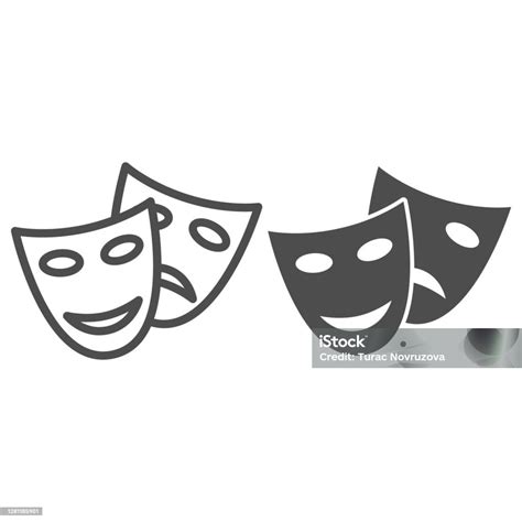 연극 마스크 라인과 단단한 아이콘 바다 크루즈 개념 흰색 배경에 가면 사인 모바일 개념과 웹 디자인을위한 윤곽 스타일재미와 슬픈 극장 마스크 아이콘 벡터 그래픽 아이콘에