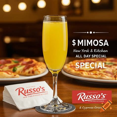 Russos New York Pizzeria And Italian Kitchen 5 Mimosa All Day Logo On Craiyon