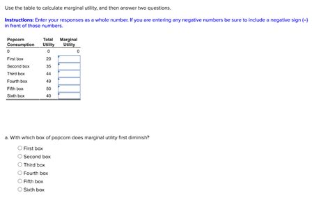 Solved Use The Table To Calculate Marginal Utility And Then