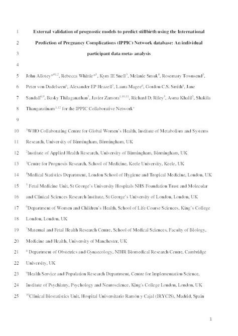 External Validation Of Prognostic Models To Predict Stillbirth Using