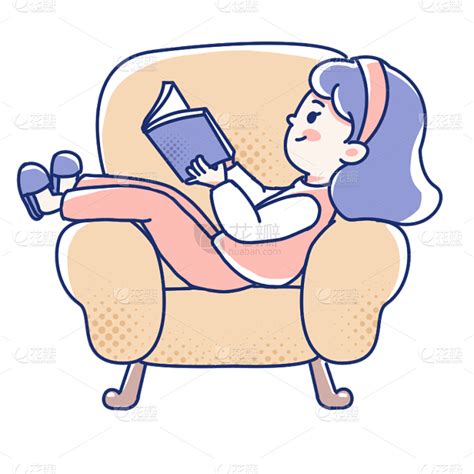 手绘 韩系可爱少女人物贴纸 看书