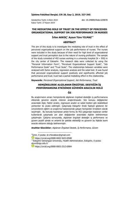 Pdf The Mediating Role Of Trust In The Effect Of Perceived Organizational Support On Job