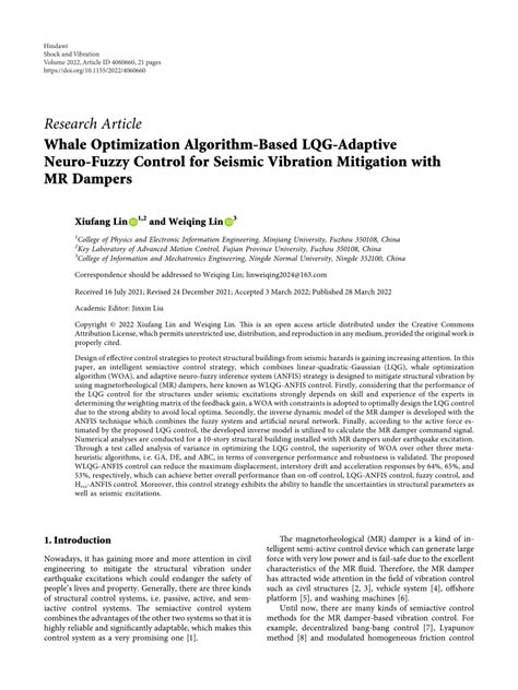PDF Whale Optimization Algorithm Based LQG Adaptive Neuro Fuzzy