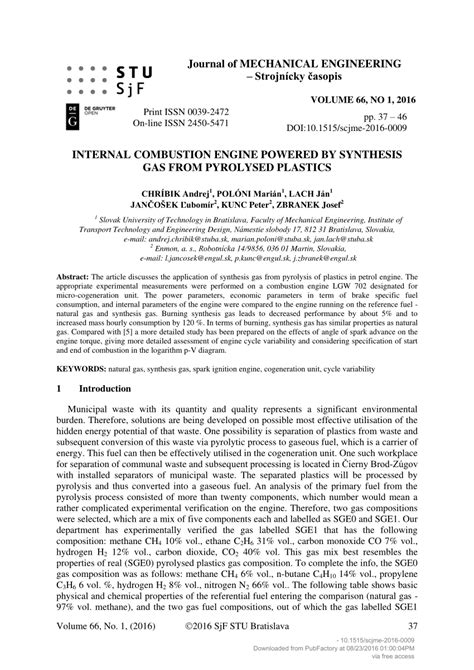 Pdf Internal Combustion Engine Powered By Synthesis Gas From Pyrolysed Plastics