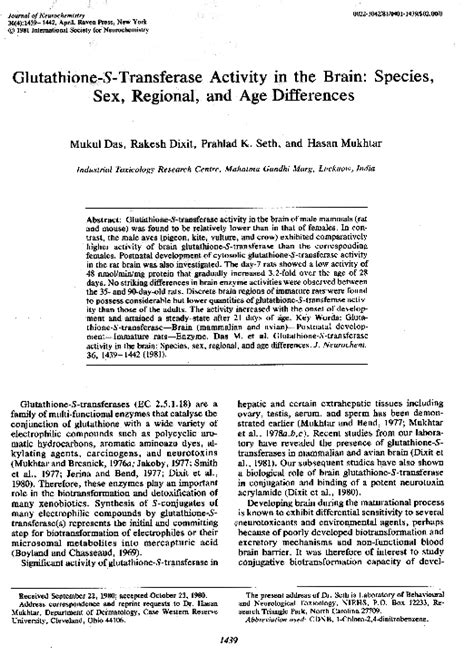 Pdf Glutathione‐s‐transferase Activity In The Brain Species Sex