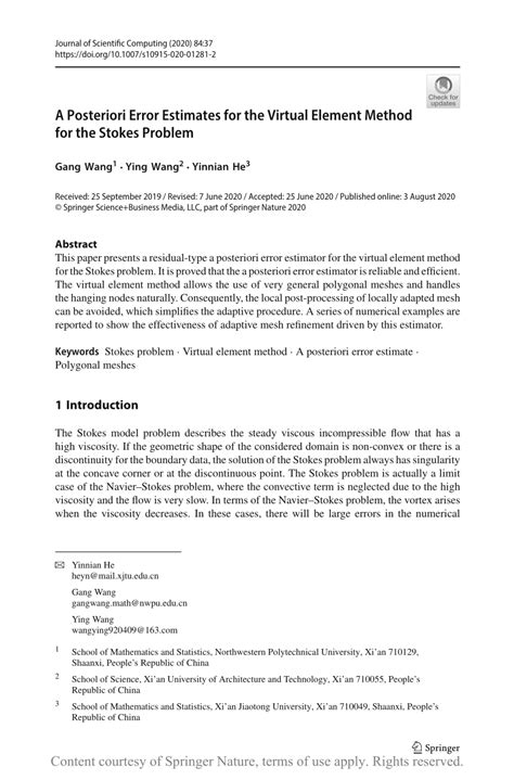 A Posteriori Error Estimates For The Virtual Element Method For The Stokes Problem Request Pdf