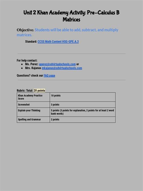 Unit 2 Khan Academy Activity Pre Calculus B 2223 Download Free Pdf Matrix Mathematics