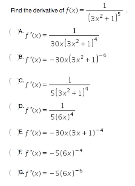 Solved Find The Derivative Of F X 1 3x 2 1 5 F X