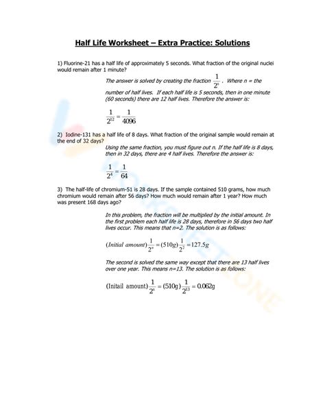 Half Life Worksheet Extra Practice Worksheet Worksheets Library
