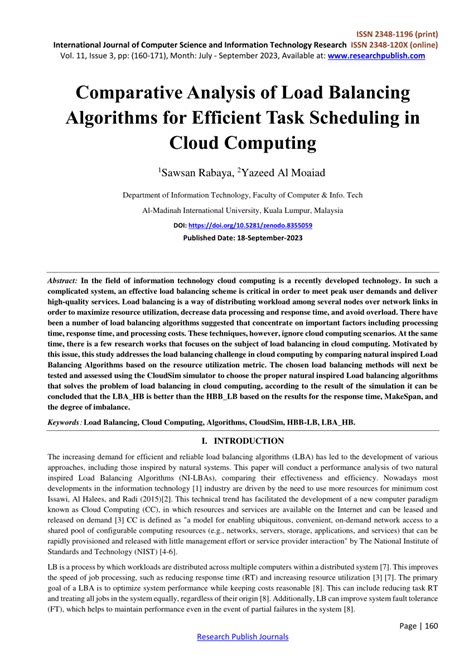 Pdf Comparative Analysis Of Load Balancing Algorithms For Efficient Task Scheduling In Cloud