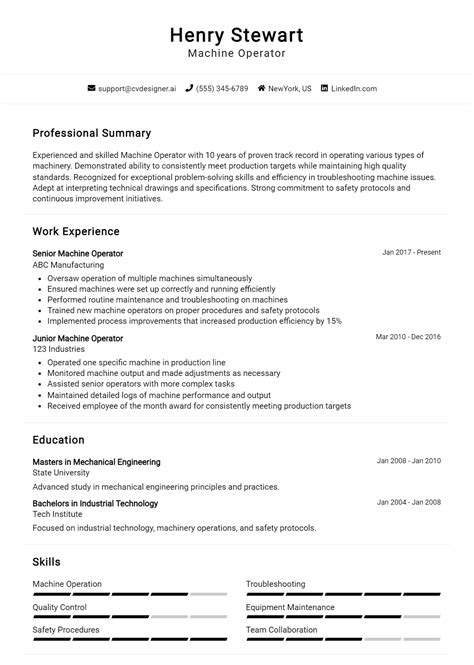Machine Operator Resume Example For 2024 Samples Best Practices CVDesigner Ai