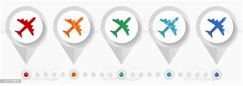 비행 비행기 Aircraf 개념 벡터 아이콘 편집하기 쉬운 인포 그래픽 템플릿 웹 디자인 및 모바일 응용 프로그램을위한 다채로운 평면 디자인 포인터 세트 관광에 대한 스톡